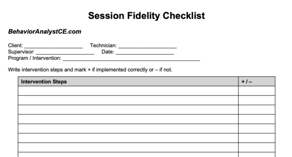 Session Fidelity Checklist for Effective ABA Services | Behavior Analyst CE